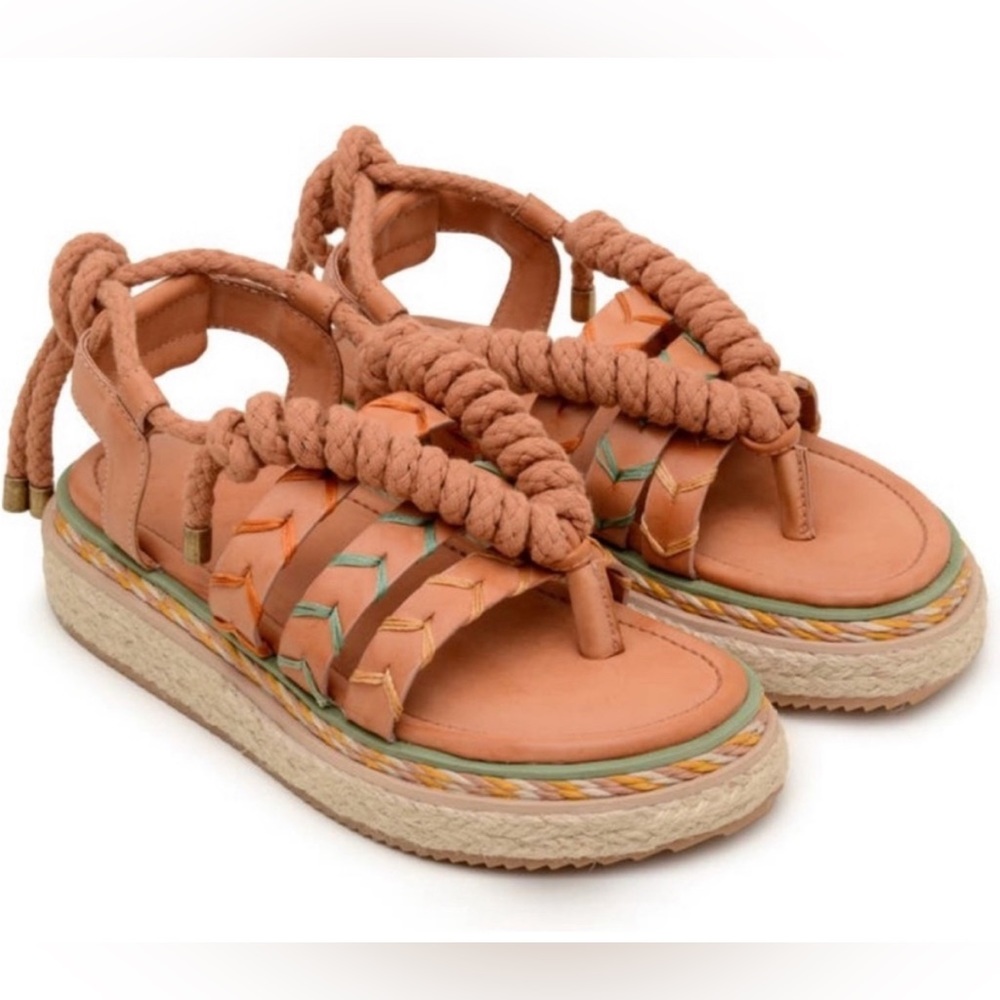 Farm Rio Rope Tie Flatform Sandals - Gem